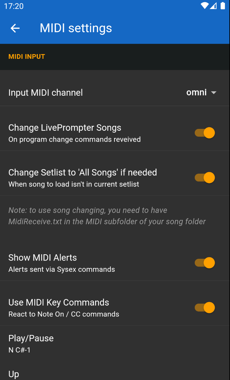 MIDI Control – LivePrompter